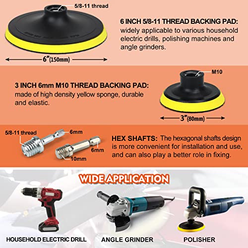 3β & 6β Buffing Polishing Pads Kit with 5/8-11 Thread Backing Pads for Polisher & Electric Drill, Car Foam Pads Hex Shaft Conical Polishing Sponge for Car Body Wheel Polishing and Cleaning, 21 PCS