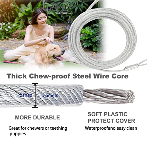 Darkyazi Dog Stake Tie Out Cable and Reflective Stake 16 ft Outdoor, Yard and Camping, for Medium to Large Dogs Up to 125 lbs (16ft Cable, 18" Stake, Silver)
