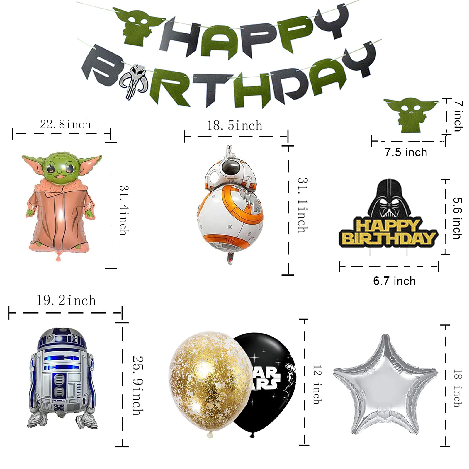 20 PCS Star Wars Birthday Party Supplies Set, Star War Themed Birthday Banner Mylar Balloons Caketopper Kit, Star Wars Bday Decorations for Boys