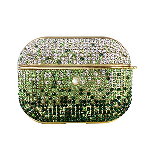 LCHDA for AirPods Pro Case, Stylish Chic Bling Glitter Diamond Shining Crystal Rhinestone Shockproof Protective Hard PC Case Cover for Apple AirPods Pro 2019 [Front Led Visible] - Gradient Green