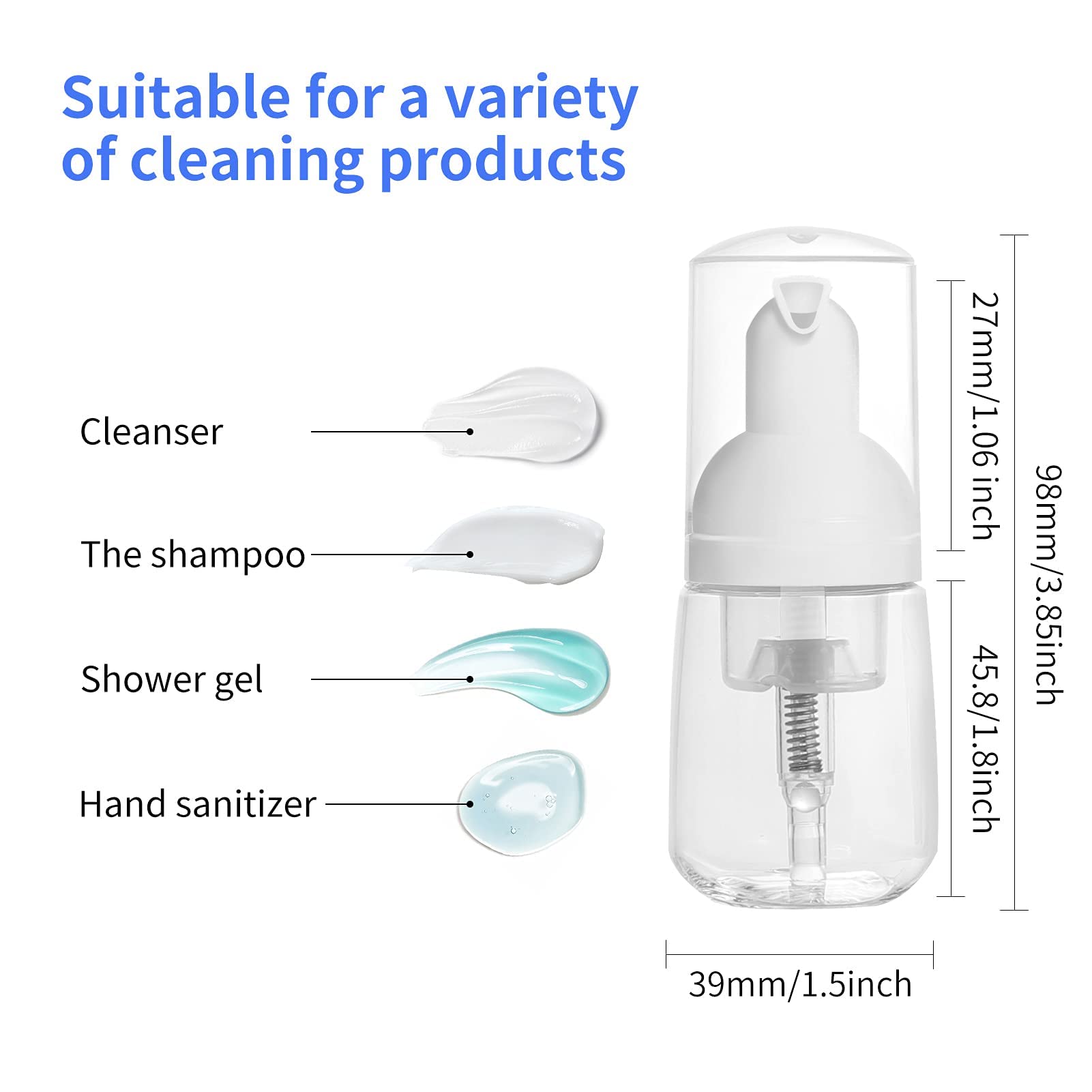 LONGWAY 1 oz Foam Pump Bottle(15PCS) Foaming Travel Pump Bottle for Lash Shampoo, Prolong Lash Cleanser,Hand Soap (30ml, Clear)
