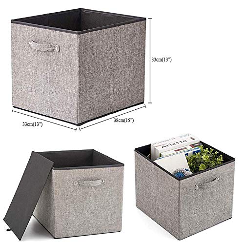 BeigeSwan Foldable Storage Bin [set of 4] Fabric Organizer Container Cube Basket with Handles, 13 x 15 x 13 inch (Gray)