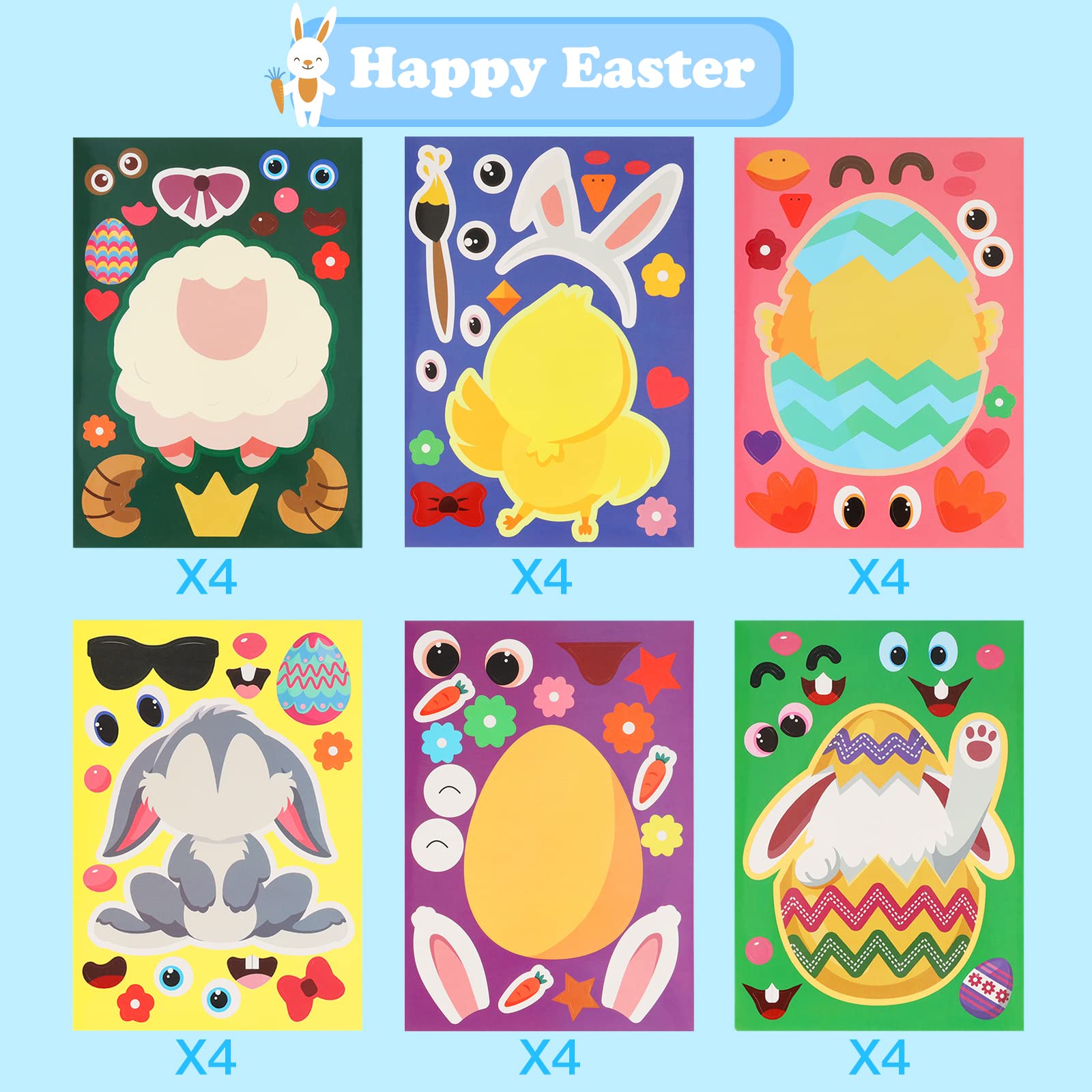Aitsite 36pcs Easter Animal Stickers with Bunny, Chicken, Easter Eggs, Easter Stickers, DIY Easter Art and Craft Stickers for Kids Home (24pcsDIY Sticker)