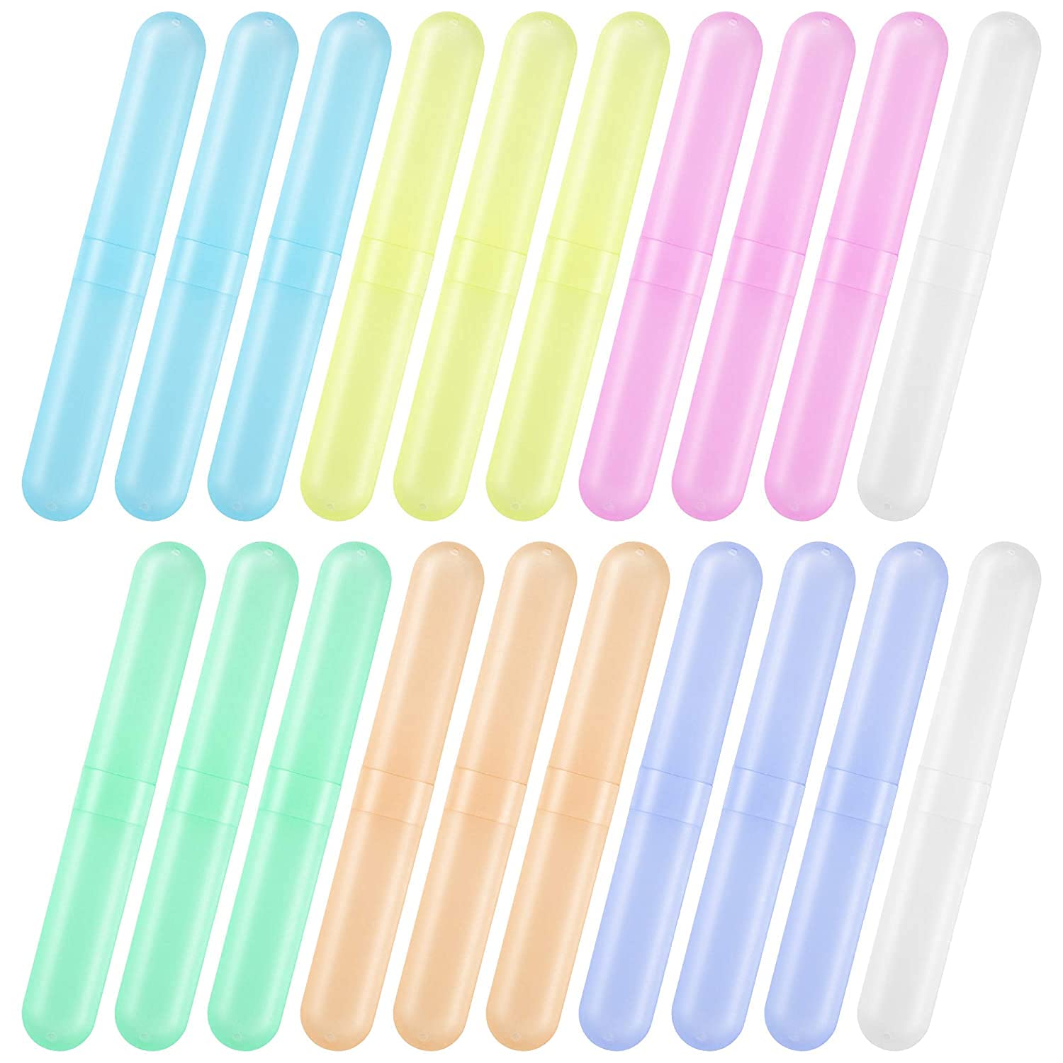 20 Pcs Travel Toothbrush Case Holder, Plastic Portable Toothbrush Storage, 7 Assort Color Toothpaste Case Cover Protector, Great for Travel, Business, Camping, School Use, Multicolor