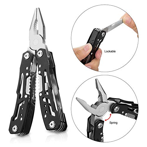 14-In-1 Multitool with Safety Locking, Professional Stainless Steel Multitool Pliers Pocket Knife, Bottle Opener, Screwdriver with Nylon Sheath ,Apply to Survival,Camping, Hunting and Hiking