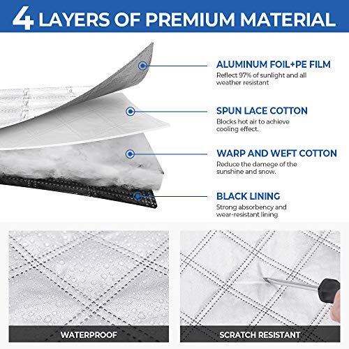 BougeRV RV Windshield Window Snow Cover for Class C Ford E450 1997-2023 Motorhome Windshield Cover Snow Cover for RV Front Window Sunshade Cover RV Accessories 4 Layers with Mirror Cutouts Silver