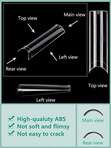 480PCS Extra Long NO C Curve Nail Tips XL, 2 Packs Natural and Clear Nail Tips for Acrylic Nails Professional Set, 12 Sizes Straight Tapered Square Press on False Nail Tips for Nail Art Salon Home DIY