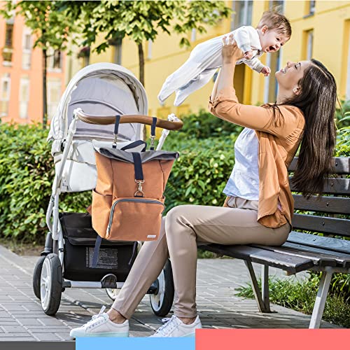 Ferskenciel Diaper Bag Backpack – Minimalist Multi Function Large Durable Stylish Travel Maternity Baby Girl Boy Nappy Bag with Stroller Straps, Insulated Bottle Pockets, Parents Pocket, Brown Grey