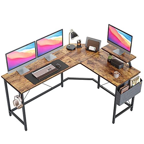 Cubiker Modern L-Shaped Computer Office Desk, Corner Gaming Desk with Monitor Stand, Home Office Study Writing Table Workstation for Small Spaces