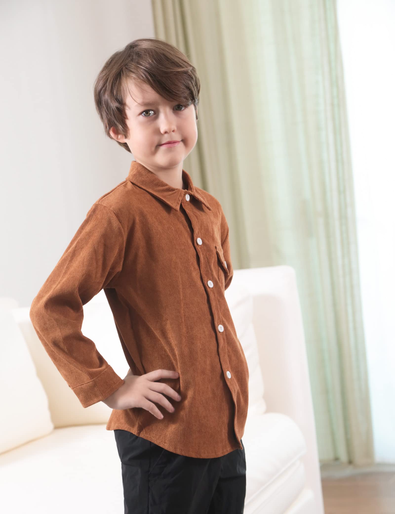bilison Kids Toddler Boy Clothes Long Sleeve Corduroy Lapel Button Down Shirt Top Little Boys Shirts Brown