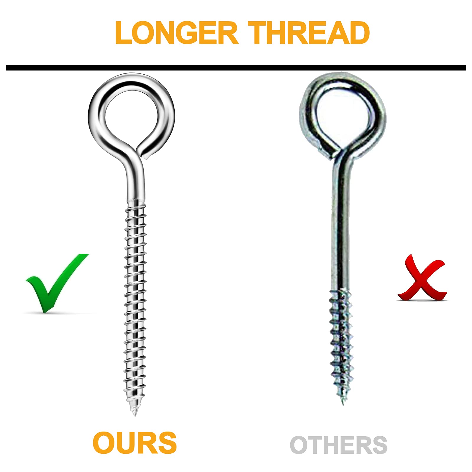 Eye Hooks Screw in Heavy Duty,304 Stainless Steel Eye Bolt,3.5 Inches Long Eye Screws Ring ,Swing Hooks for Hammock Stand, Swings Chair,Yoga , Indoor & Outdoor,Self Tapping Screws 4 Pack
