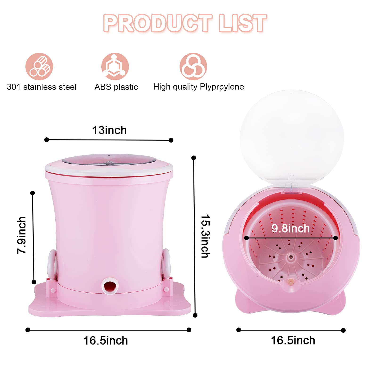 Manual Clothes Dryer Portable Mini Dryer Compact Spin Dryer Non electric Laundry Dryer for RV, Camping, School, Apartment, Dorm (Pink)