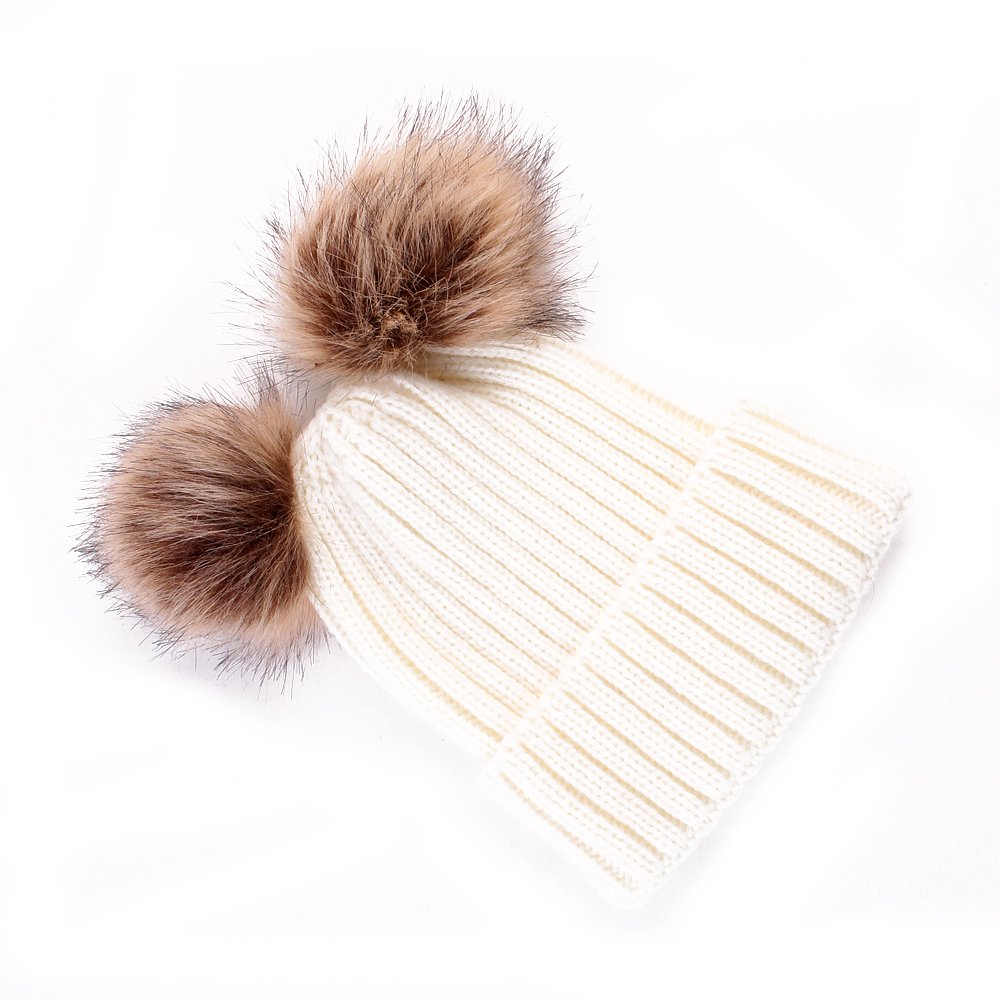 2PCS Parent-Child Hat Winter Warmer, Baby Hat/Women Hat, Mother & Baby Knit Hat Winter Warm Crochet Cap Beige