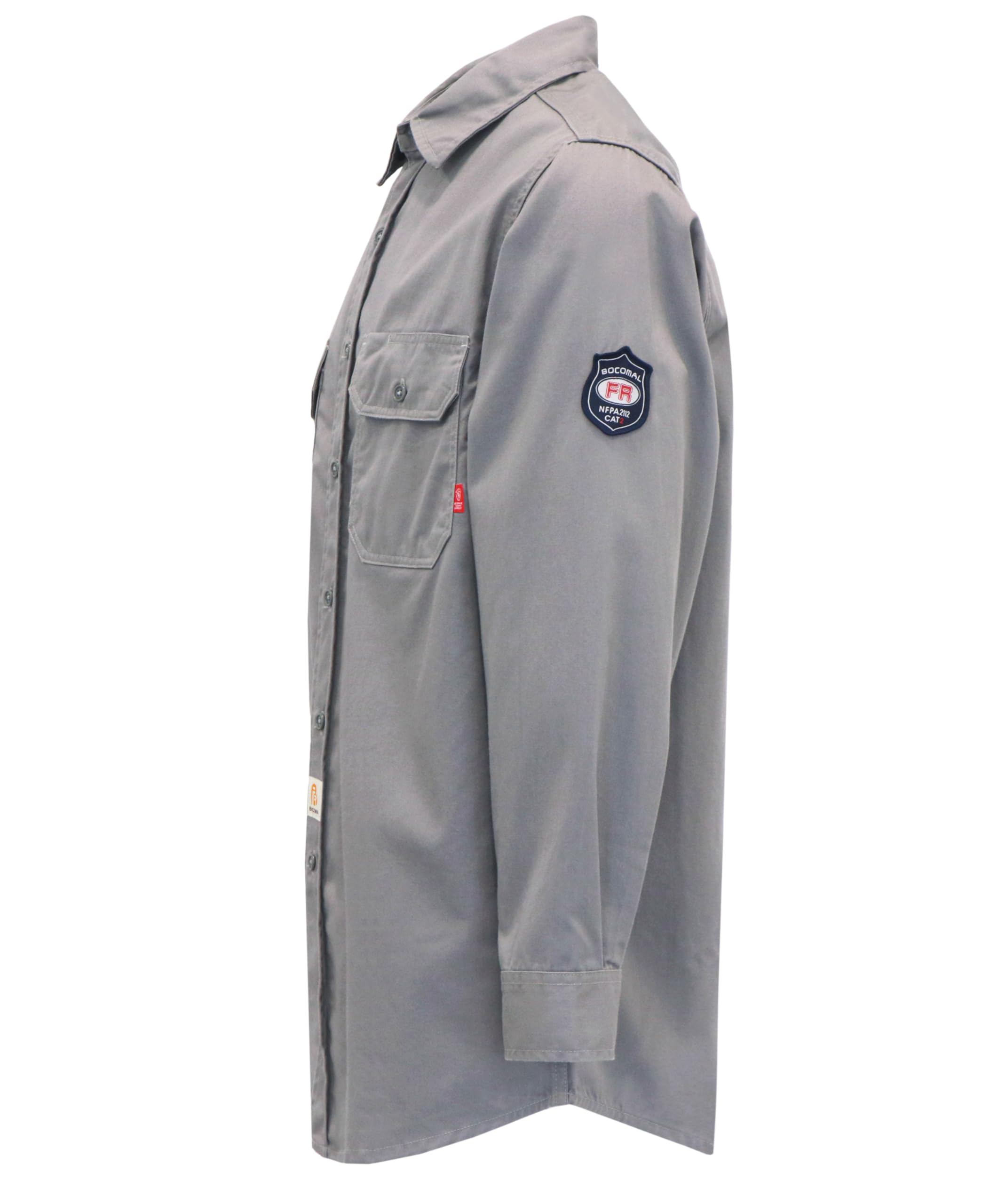 BOCOMAL FR 6.25oz Lightweight Summer Welding Shirt - Flame Resistant, Relaxed Fit, Cotton, Long Sleeve, Button Down Collar, Light Gray