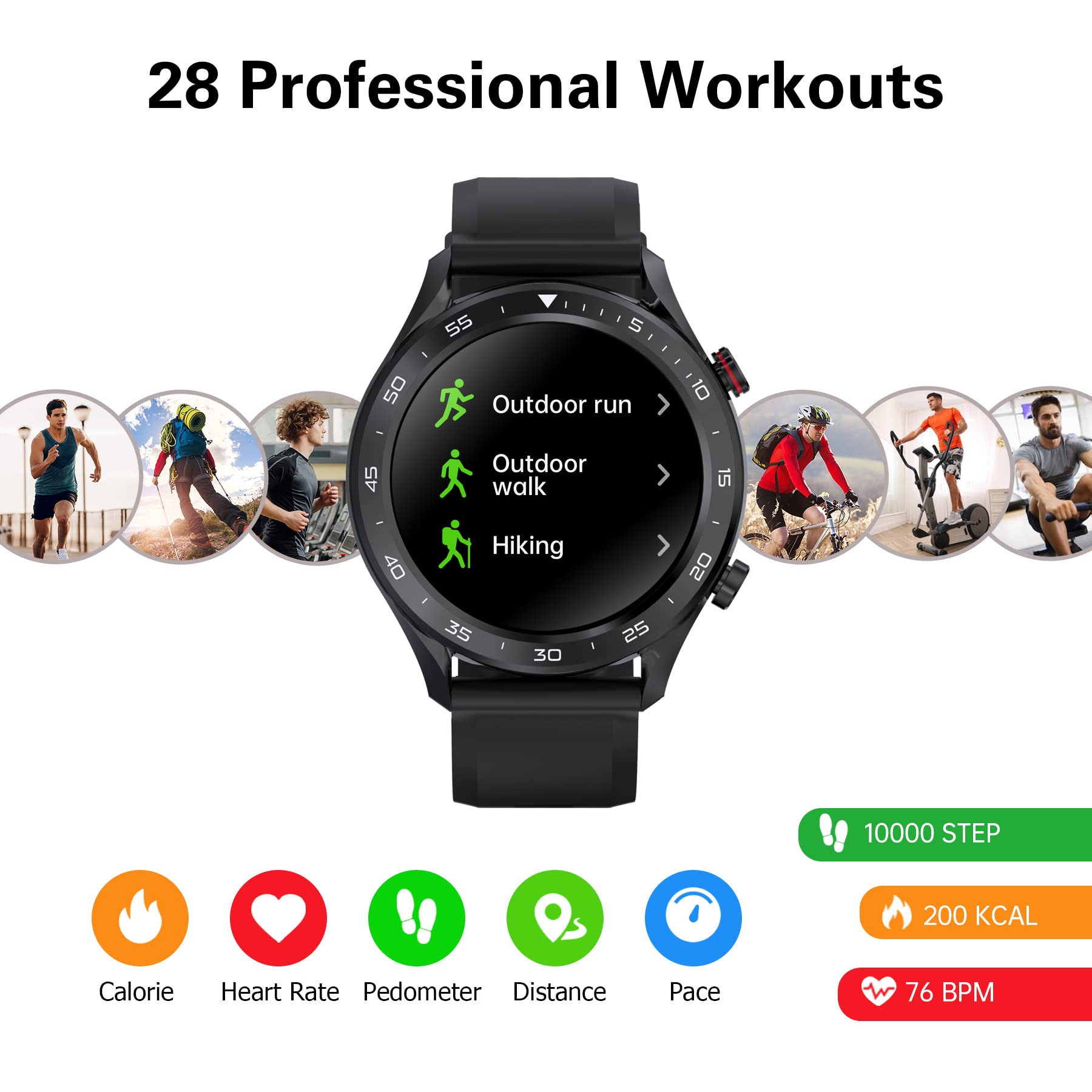 BRIBEJAT Smart Watch for Men, HD 1.32'' Stainless Steel Case Smartwatch, Waterproof Fitness Tracker Pedometer SpO2/Heart Rate/Sleep Monitor, Activity Tracker Compatible with iOS Android Phone