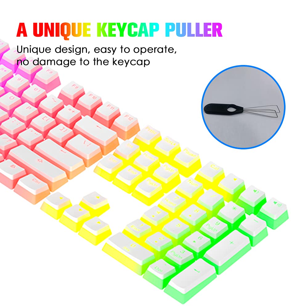 MANBASNAKE Pudding Keycaps Double Shot PBT Keycap Set with Translucent Layer,for 104 87 61 Keys RGB Backlit Mechanical Keyboards,OEM Profile,US Layout-White