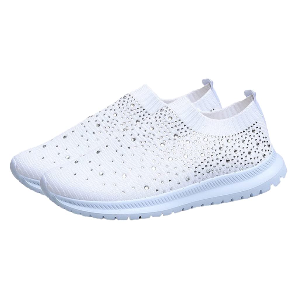 1pair Rhinestone Sneakers Miss White Sole: Rubber Simple