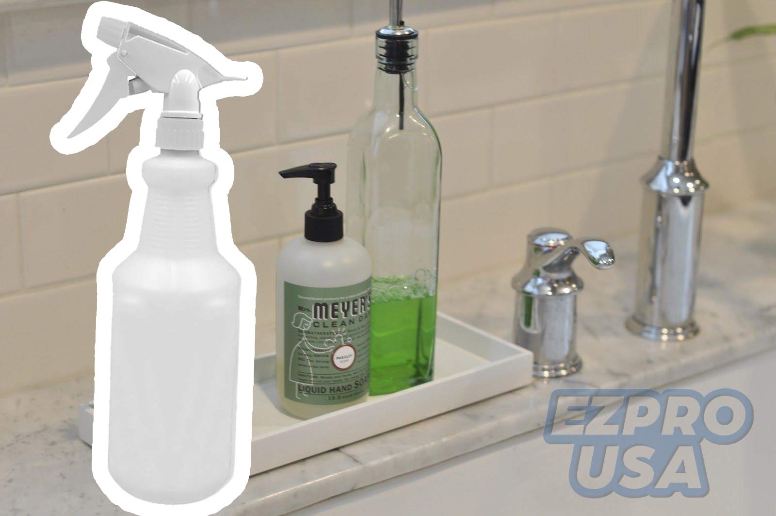 EZPRO USA Empty Spray Bottles for Cleaning Solutions 32oz, Squirt Bottles for Cleaning, Spray Squirt Bottle, Upside Down Trigger, White, pack