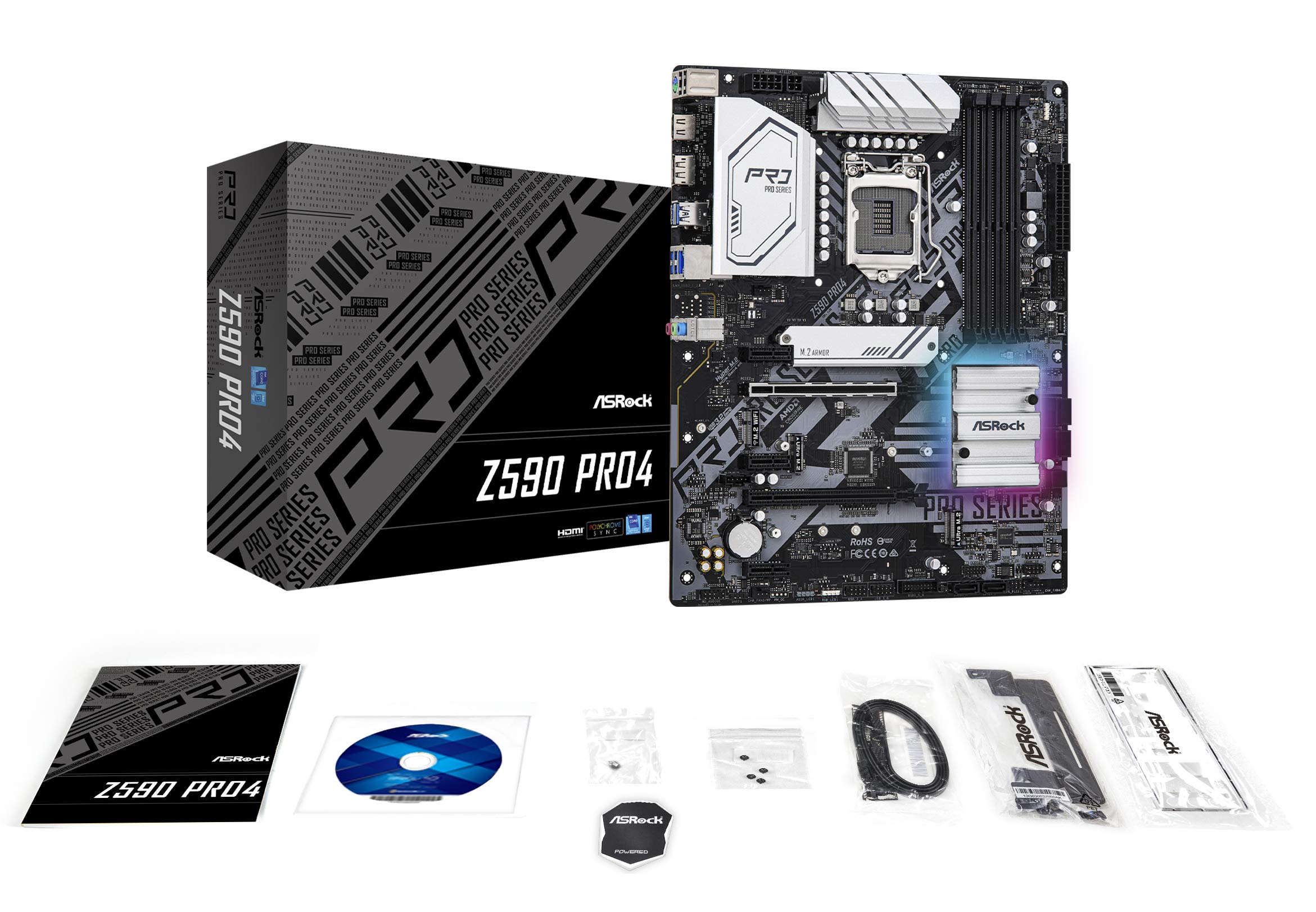ASROCK Z590 PRO4 Socket LGA1200/ Intel Z590/ DDR4/ Quad CrossFireX/ SATA3&USB3.2/ M.2/ ATX Motherboard