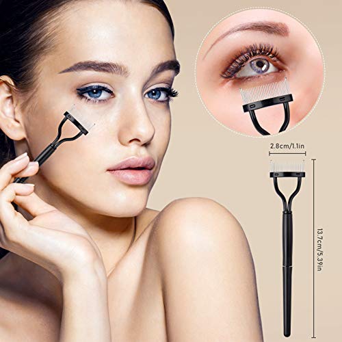 Eyelash Comb Brush Tools EBANKU 4pcs Eyebrow Brush Comb Eyelashes Curler Lash Separator Tool Double Ended Professional Eye Brow Spoolie Brushes for Makeup Grooming (Black)