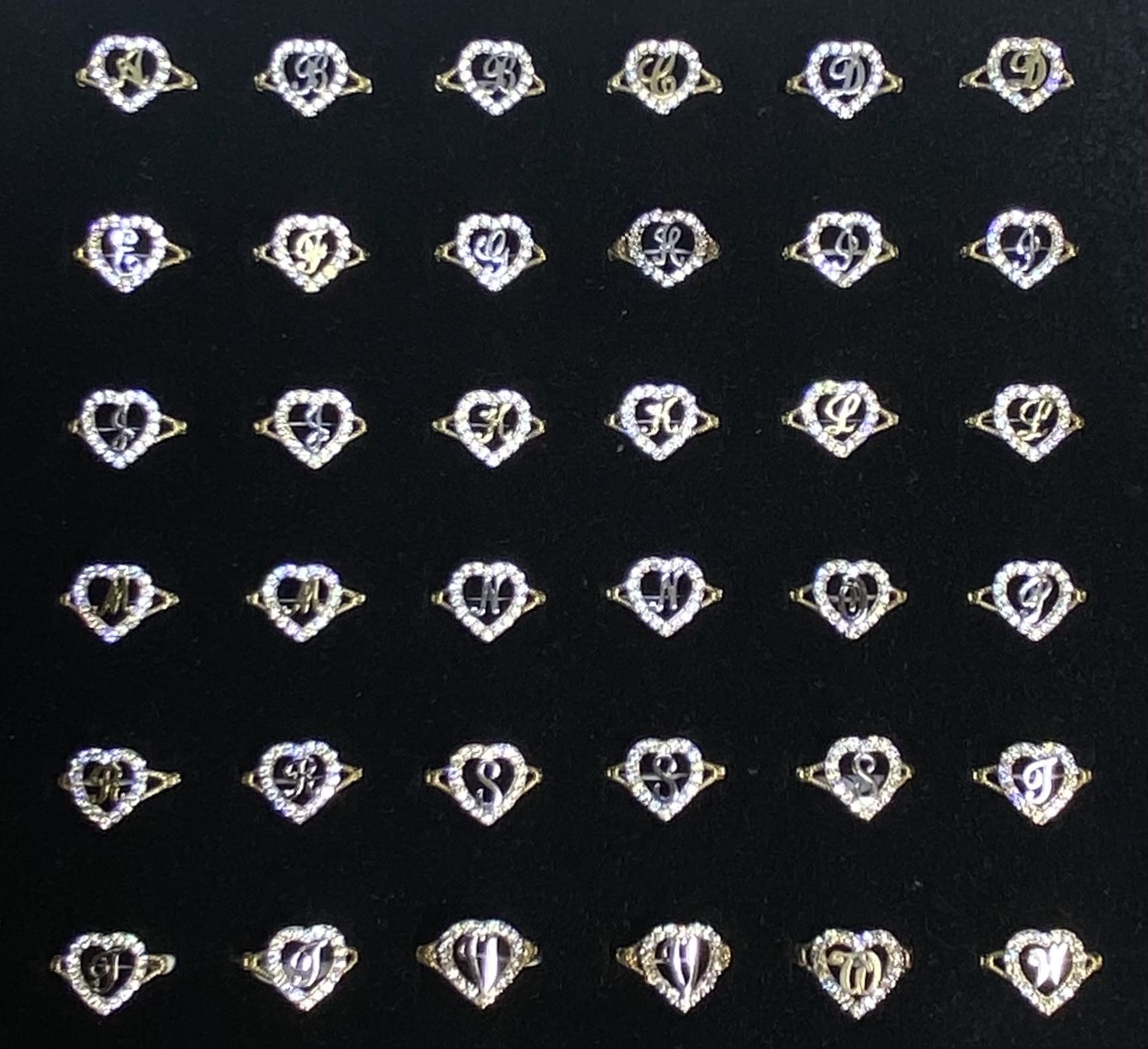 12 MM LONG LADIES TWO TONE HEART INITIAL CURSIVE ALPHABET LETTER RING REAL 10K YELLOW GOLD 4009 (J)