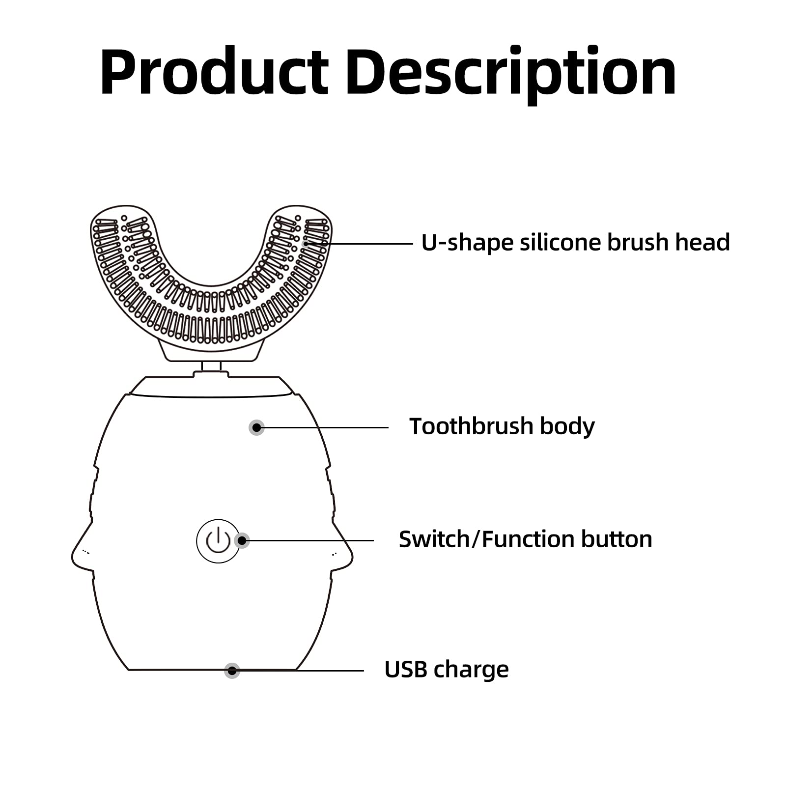 ZZCC Ultrasonic Kids Electric Toothbrush, New U Shape Kid Type Whitening IPX7 Waterproof, 3 Gear Speed, 3-12 Years(Blue-Mini Pig)