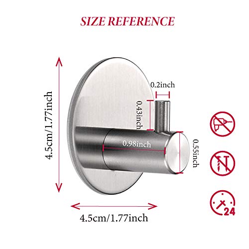 Grelity 4 Pack Round Adhesive Hooks, Super Strong Heavy Duty Stainless Steel Hooks, No Drill No Screw,Self AdhesiveWall Mounted Hanger for Key Robe Coat Towel (Silver 02)
