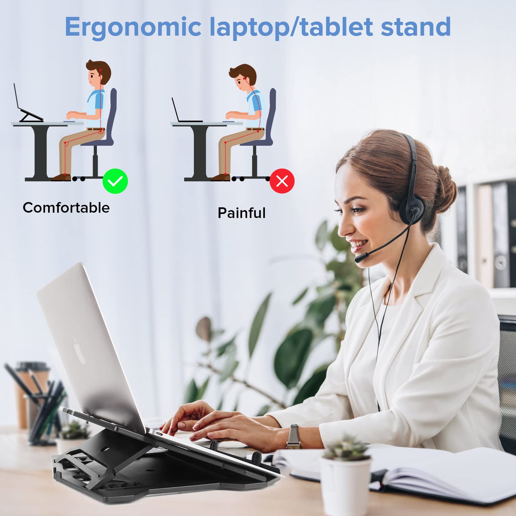 𝐋𝐩𝐨𝐚𝐤𝐞 Laptop Stand for Desk, Tablet Stand Holder, Adjustable Computer Stand for Laptop with 2 Phone Holders 8 Viewing Angles Compatible for 8"-18" iPad Laptop Kindle Surface Pro Book E-Reader