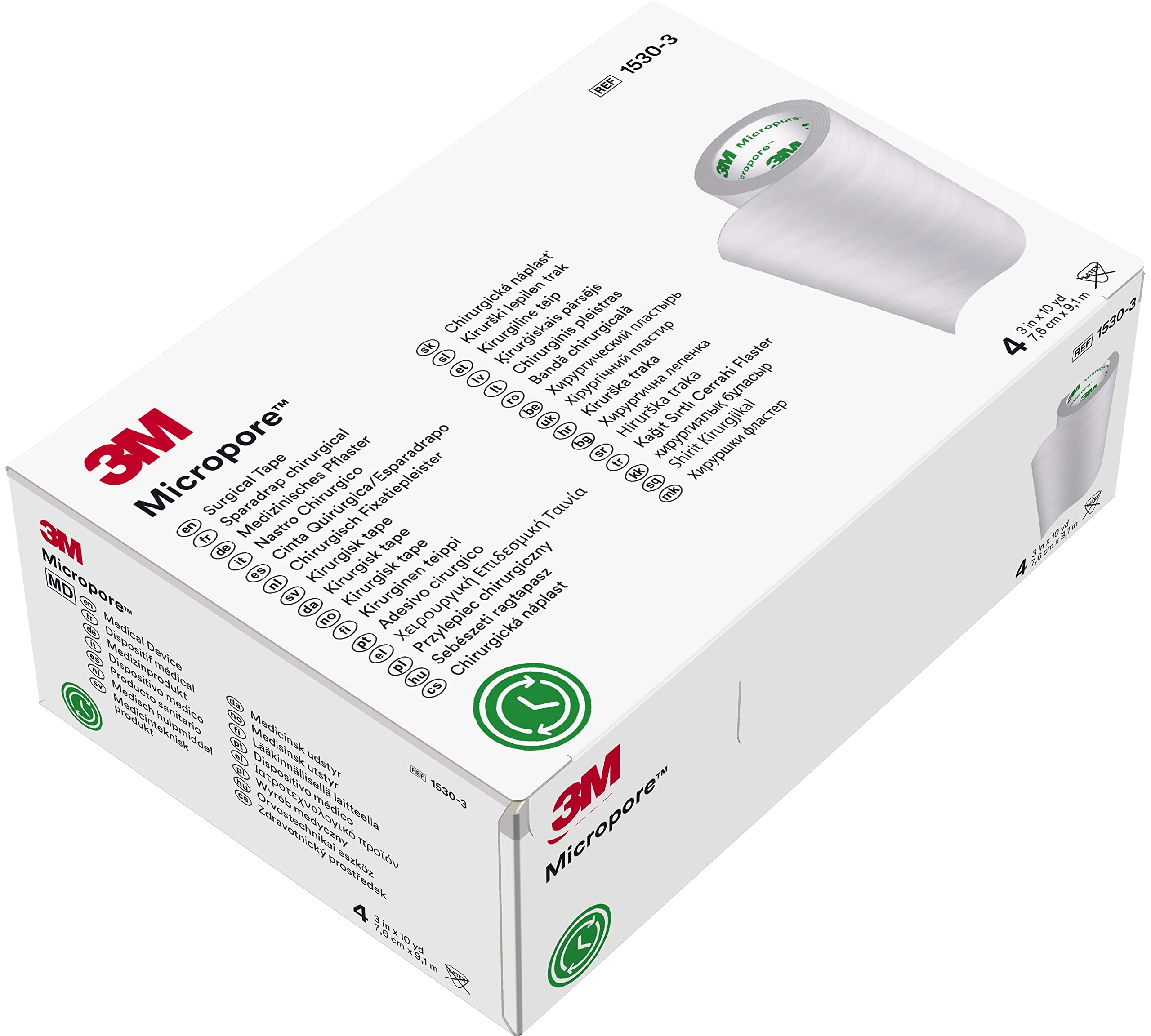 3M⢠Micropore⢠Surgical Tape 1530-3, 3 inch x 10 yard (7,5cm x 9,1m), 4 rolls/box