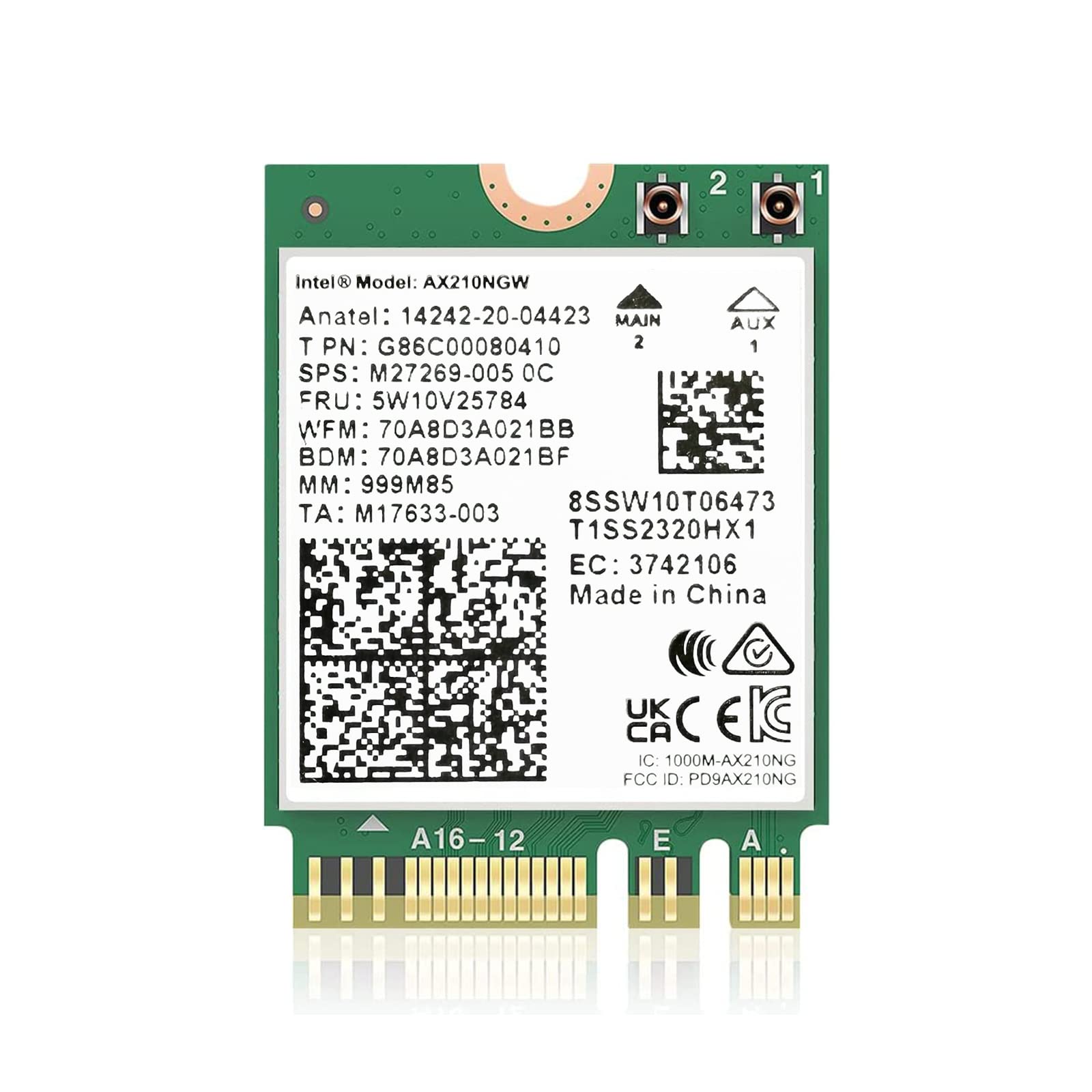 AX210NGW WiFi 6E Card M.2 5400Mbps Tri-Band Wireless Module for Laptop,11AX WiFi Adapter with Bluetooth 5.3,MU-MIMO, Ultra-Low Latency, NGFF, Supports Windows 11/10 (64bit)