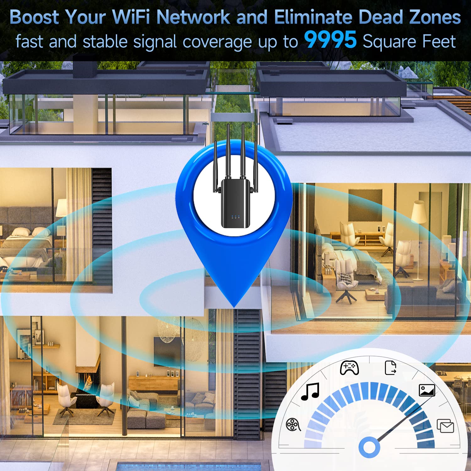 2023 WiFi Extender Wireless Signal Booster Long Range, Repeater Signal Amplifier with Ethernet Port, Internet Booster for Home, 1-Tap Setup, Access Point