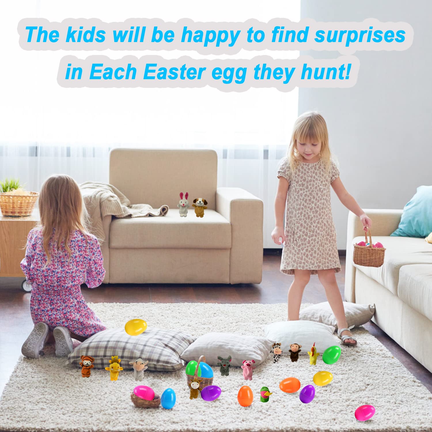12 Pack Easter Eggs Filled with Animal Finger Puppets, Easter Basket Stuffers Surprise Easter Gifts Prefilled Mini Finger Plush Toys Hunt Party Favors for Kids