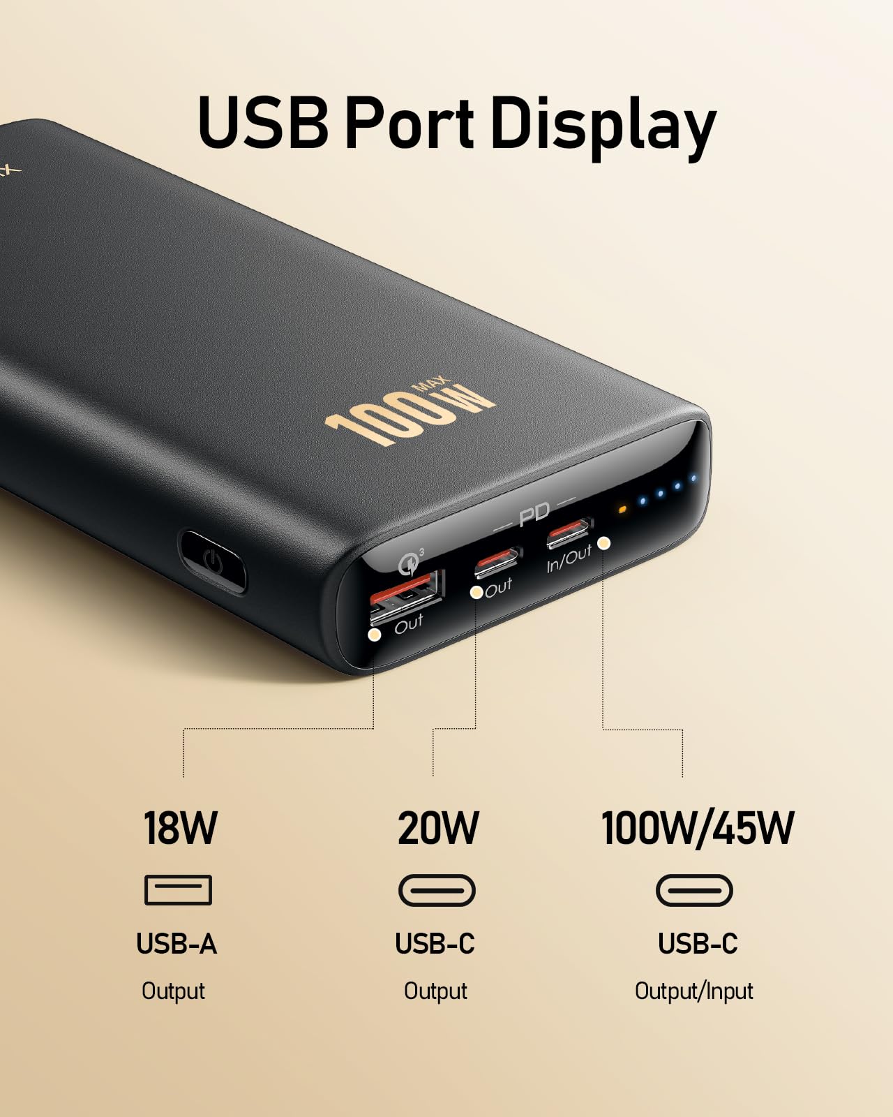VEEKTOMX Power Bank Fast Charging, 65W 20000mAh Laptop Portable Charger USB C PD& QC 3.0 Battery Pack Compatible with iPhone 14/13/12/11 Pro Mini IPad Samsung Switch MacBook Dell XPS IPad