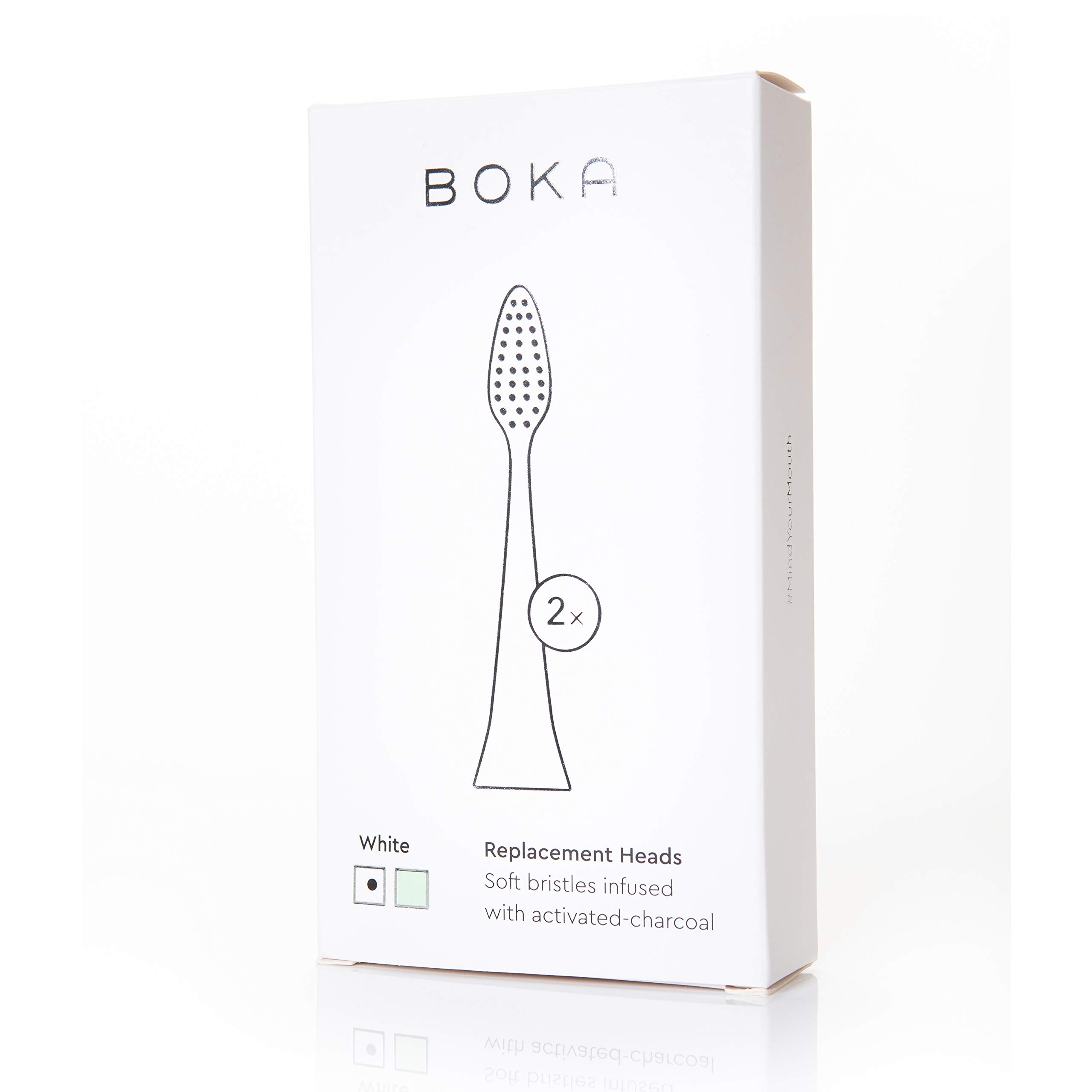 Boka Power Brush Replacement Toothbrush Heads for Sonic Powered Electric Toothbrush, White (2 Heads)