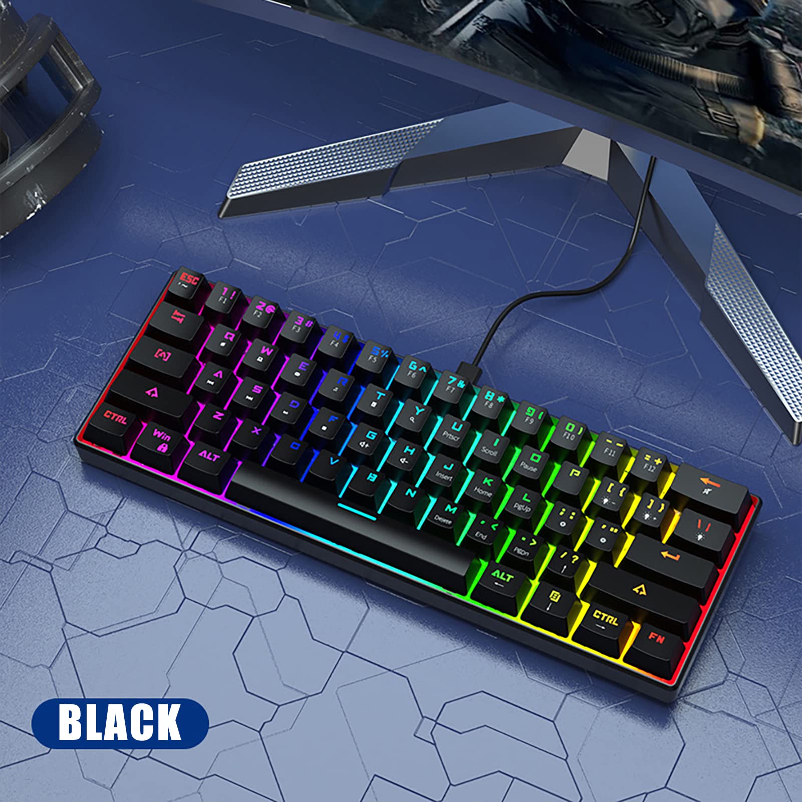 Ajazz G1000 USB Wired/2.4G/Bluetooth 3-Modes Wireless Mechanical Keyboard, Compact 61 Keys, Adjustable RGB Backlight, iOS/Android/Mac/Windows Compatible (Black, Blue Switch)
