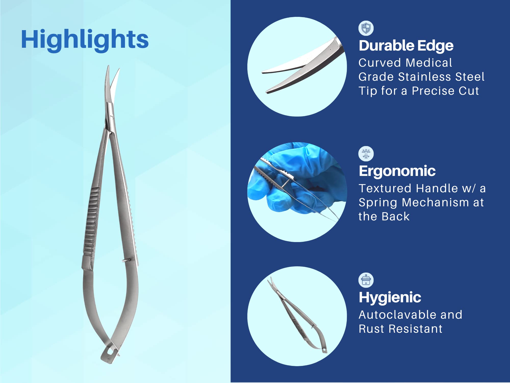 Castroviejo Scissors 5.5" CURVED stitch cutting embroidery spring action extra sharp ARTMAN brand BY WISE LINKERS USA