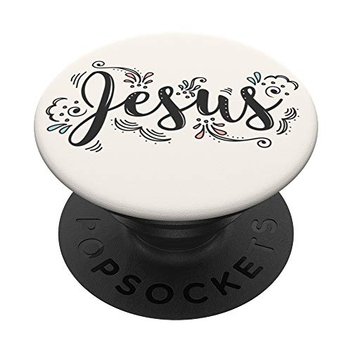 Black white vintage floral hand drawing Jesus Christian Gift PopSockets PopGrip: Swappable Grip for Phones & Tablets