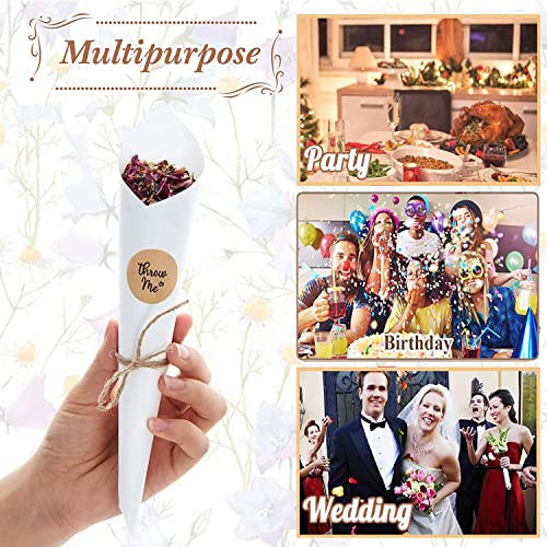 30 Pcs Party Confetti Cone Holder Box Set Stand Tray Box Petals Bouquet Candy Wedding Confetti Cones Confetti Cone Holder Favor Include Ropes, Adhesive Stickers Box and Tray