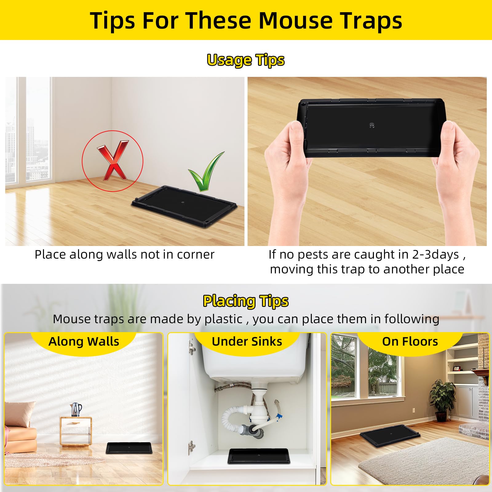 12 Pack Glue Traps for Mice - Sticky Mouse Traps Indoor for Home, Mouse Sticky Traps, Rat Glue Traps, Mice Glue Traps, Glue Traps for Rats, Rodent, Snake, Roach, Spider, Pet Safe Easy to Use