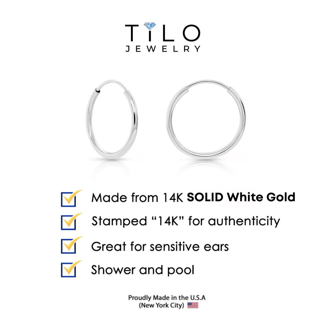 14k White Gold Round Endless Hoop Earrings - 10-18mm (10mm)…