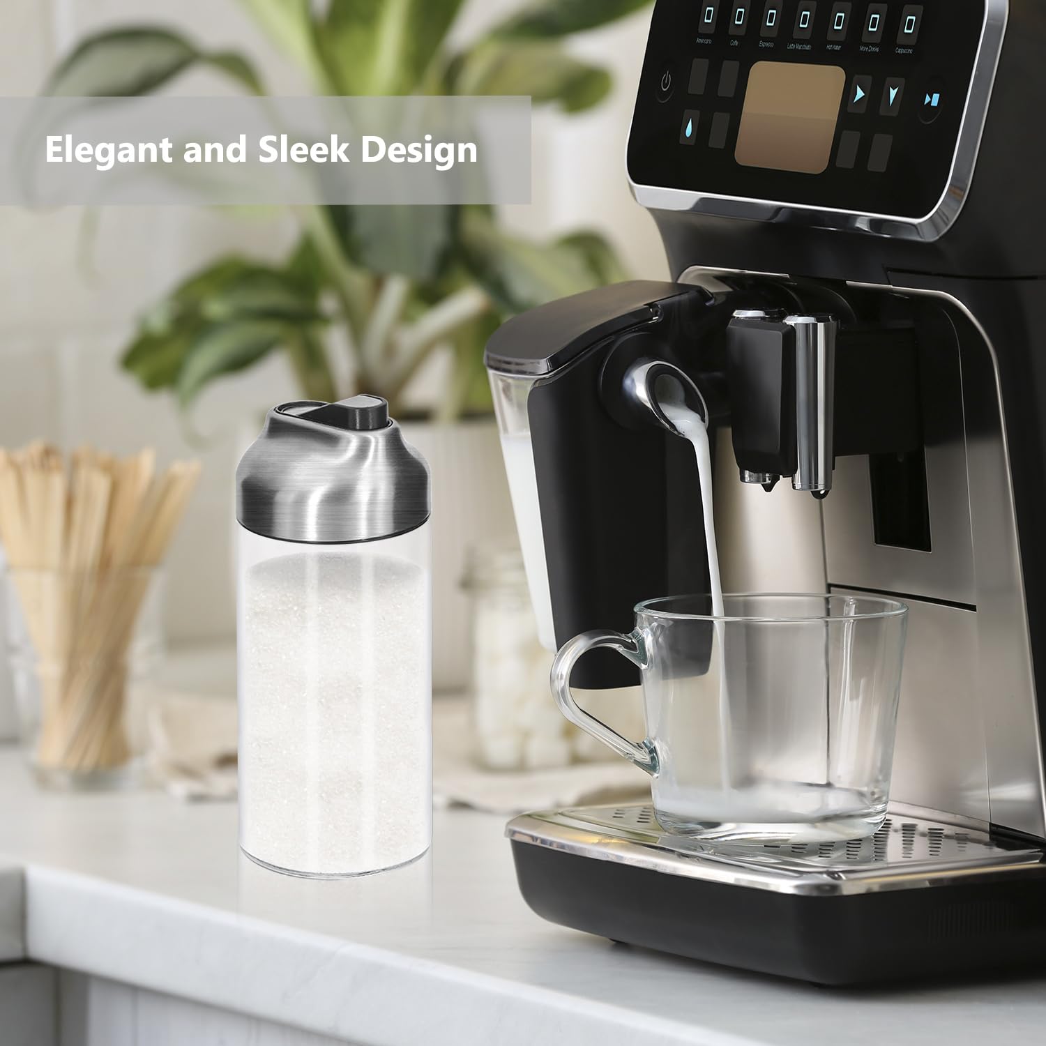 12 OZ Glass Sugar Dispenser with Pour Spout by Aelga, Weighted Pourer, for Coffee,Tea and Baking