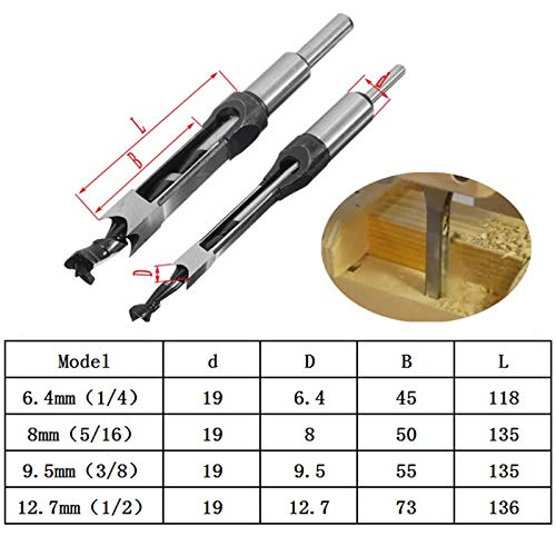 4Pcs HSS Mortise Chisel Set Woodworking Square Drill Bits Wood Hole Saw with Twist Drill