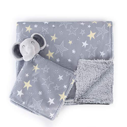 Tadpoles Stroller Blanket and Lovie Set Elephant, Stars, Unisex, Girls, Boys, 2 Piece, Grey