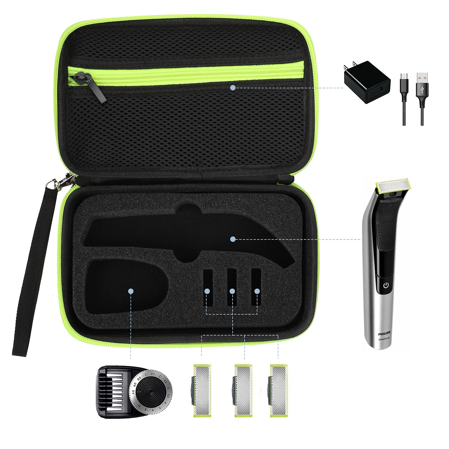 Hard Case for Philips Norelco OneBlade Pro QP6520/70 QP6510/70 QP6530/70 QP6550/70, Hybrid Electric Trimmer and Shaver Travel Case Protective Storage Bag (Only Case)