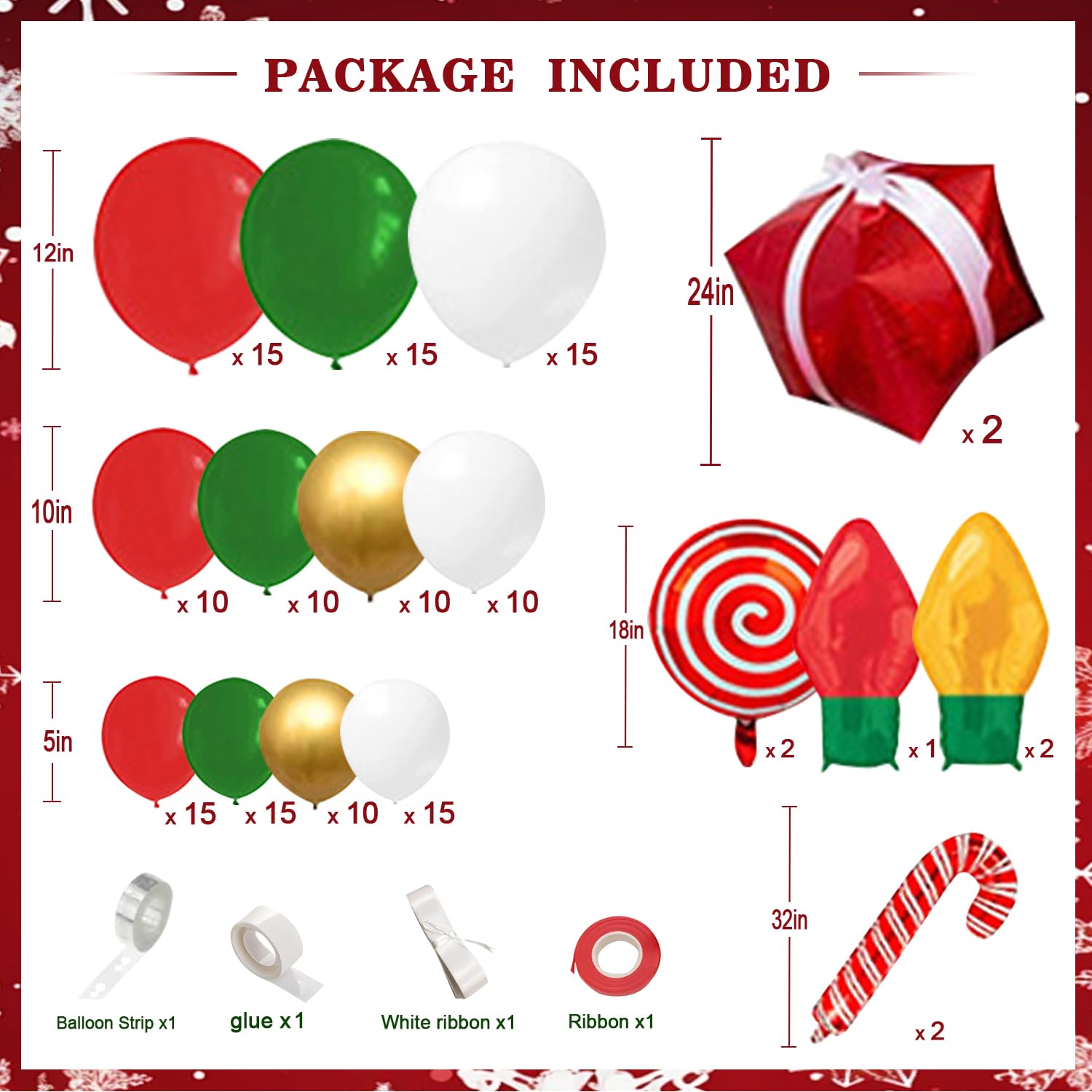152 Pec Christmas Balloons Christmas Balloon Arch Kit , Christmas Garldand Xmas Green Red Golden White Candy Balloons Gift Box For Christmas Party Decoratives Backdrop