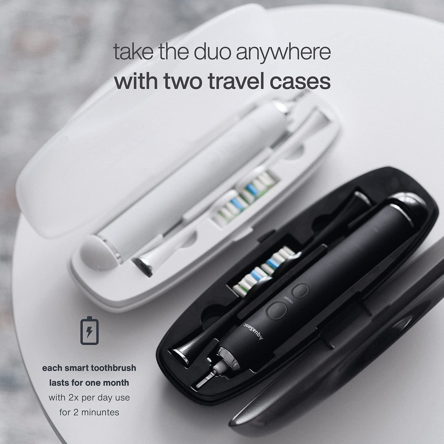 AquaSonic DUO PRO β Ultra Whitening 40,000 VPM Electric ToothBrushes β ADA Accepted - 4 Modes with Smart Timers - UV Sanitizing & Wireless Charging Base - 10 ProFlex Brush Heads & 2 Travel Cases