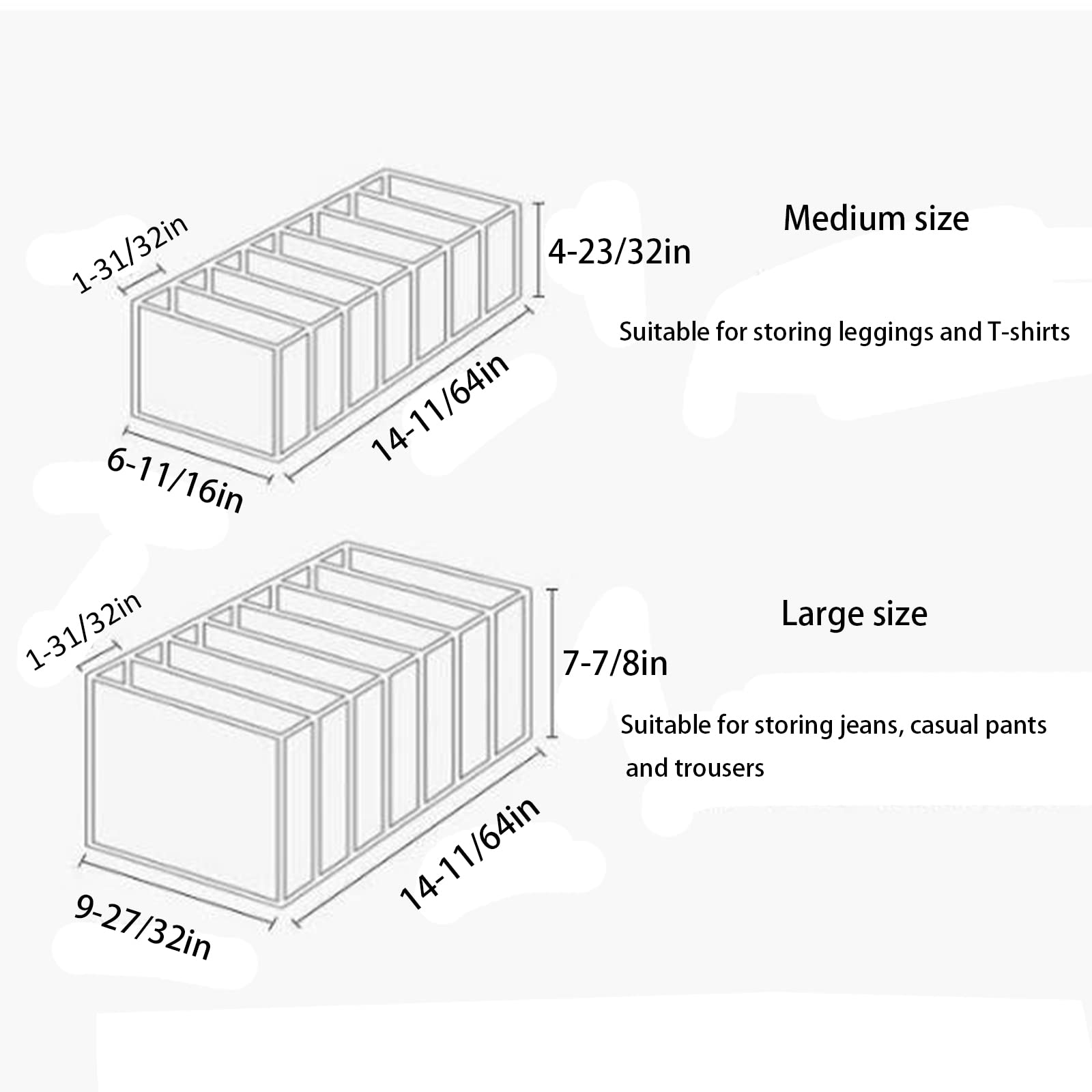 2pcs Wardrobe Clothes Organizer Foldable Transparent Grid Storage Box with Multiple Layers, Portable Washable Storage Containers for Underwear, Socks, Leggings, Skirts, T-shirts, Jeans (GRAY, Medium)