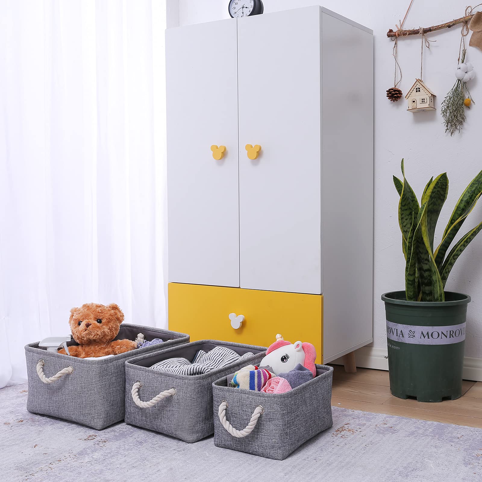 Fabric Storage Basket, Foldable Linen Storage Box for Nursery and Home, Collapsible Canvas Shelf Basket for Wardrobe or Bedroom, Grey