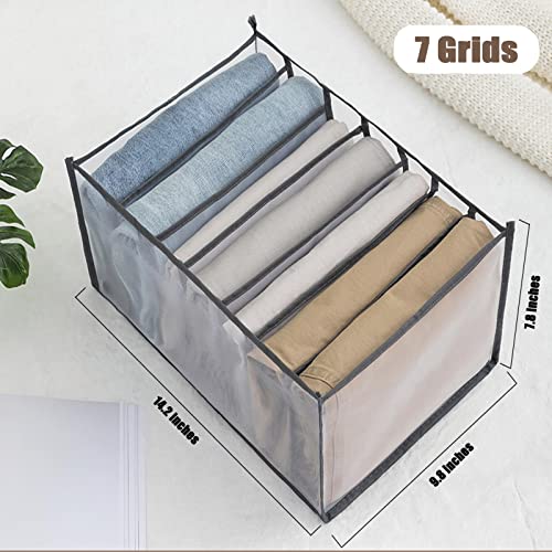 4Packs Wardrobe Clothes Organizer, Washable Drawer organizer Clothes, Folded Clothes Storage Organizer for Bedroom Dorm Room (4Packs:2Jeans+2Socks, Gray)