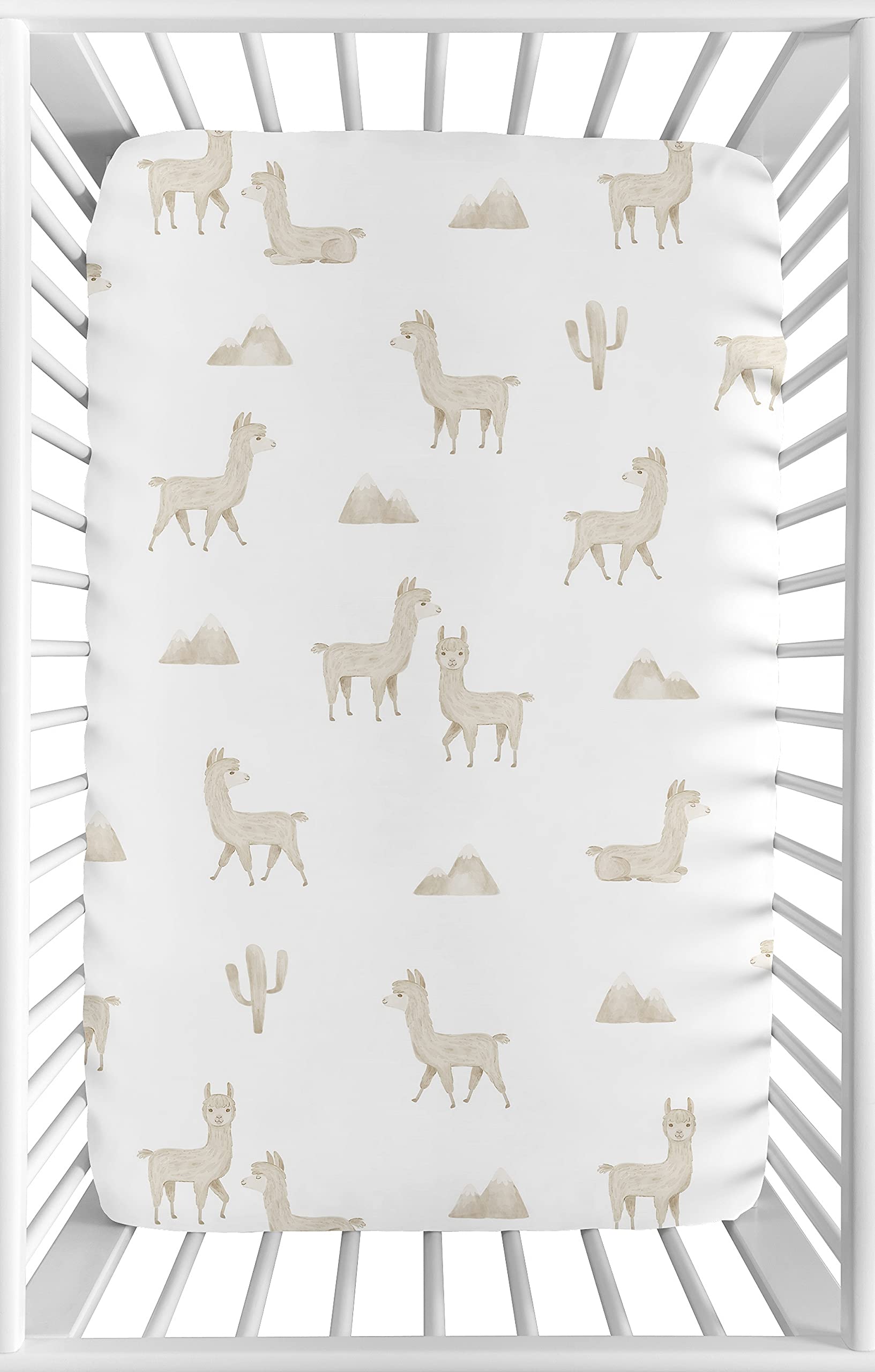 Sweet Jojo Designs Boho Llama Boy Girl Fitted Mini Crib Sheet Baby Nursery Portable Crib Pack Play - Gender Neutral Beige Taupe Tan Bohemian Southwest Aztec Watercolor Mountain Cactus Farmhouse Animal